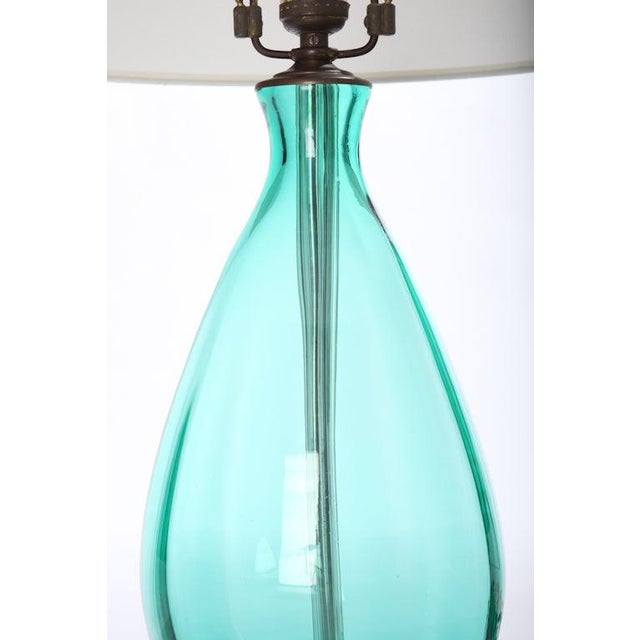 Blenko Green Blown Glass Lamp With Teardrop Glass Finial Chairish