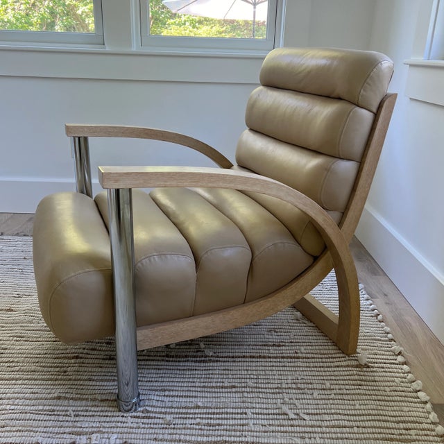 Jay Spectre Blonde Leather and Chrome Eclipse Lounge Chair | Chairish