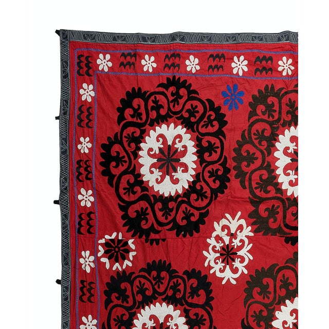 7.3x7.4 Ft 1970s Silk Embroidery Burgundy Red Wall Hanging, Vintage ...