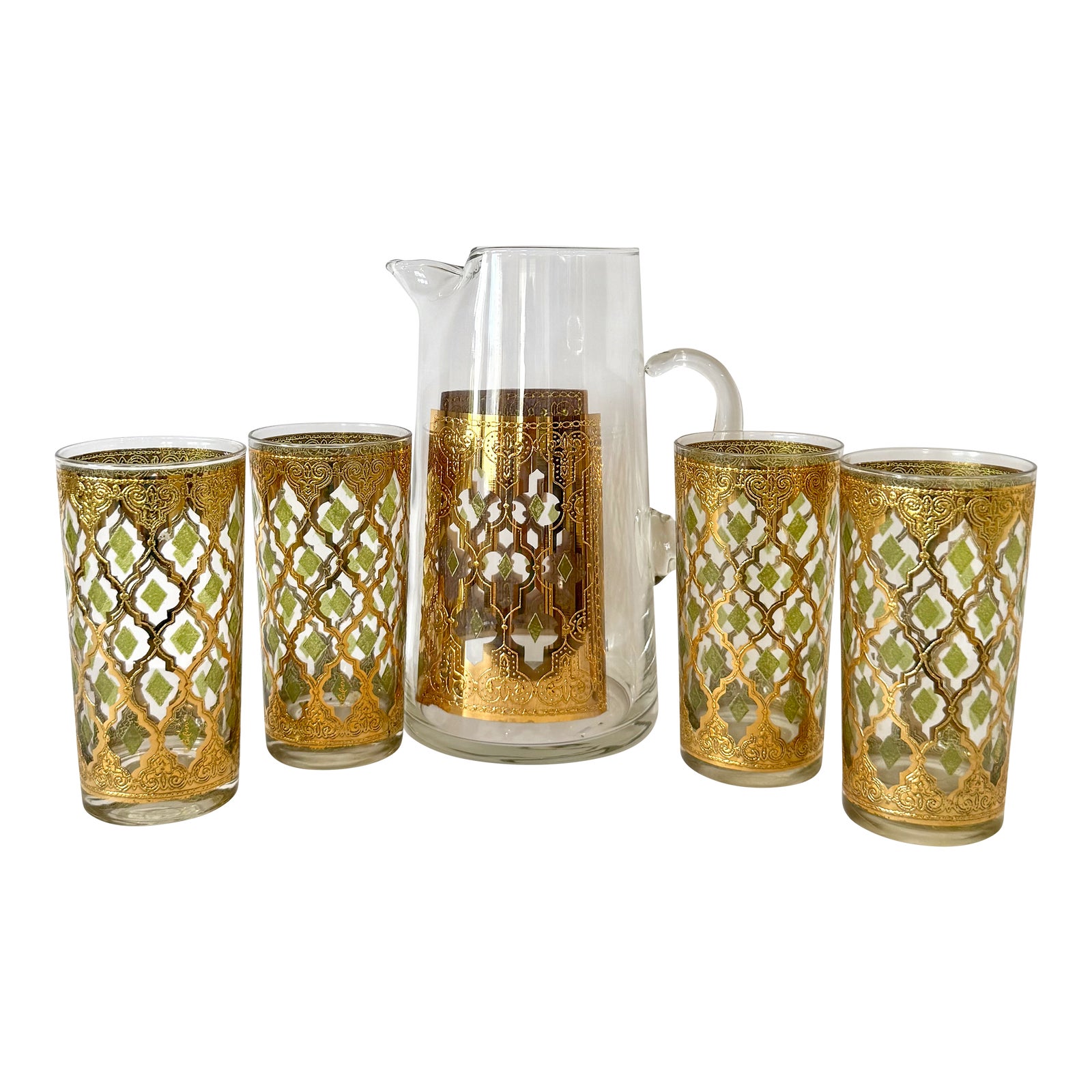 1960s Culver Green Gold 22k Valencia Cocktail Set, 4 Highball Glasses ...