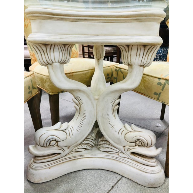Hollywood Regency Dolphin Pedestal Table With Glass Top | Chairish