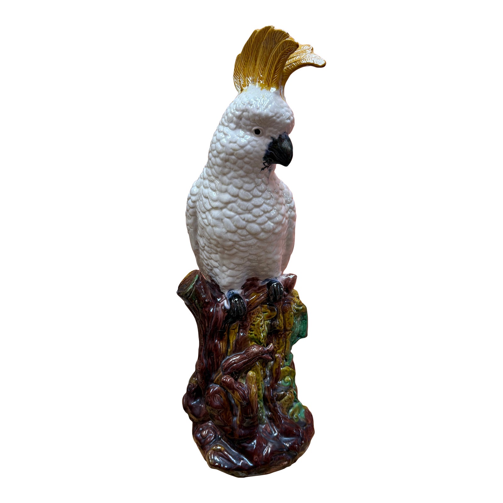 Vintage Majolica Cockatoo in the Style of Minton | Chairish