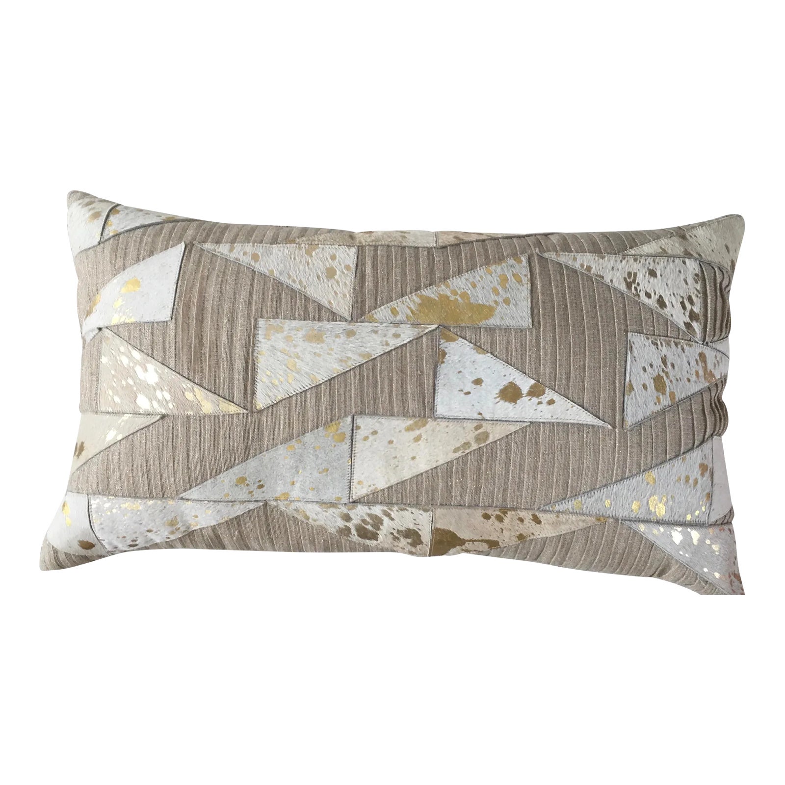 Callista Home Stenciled Metallic Calf Hide and Linen Pillow | Chairish