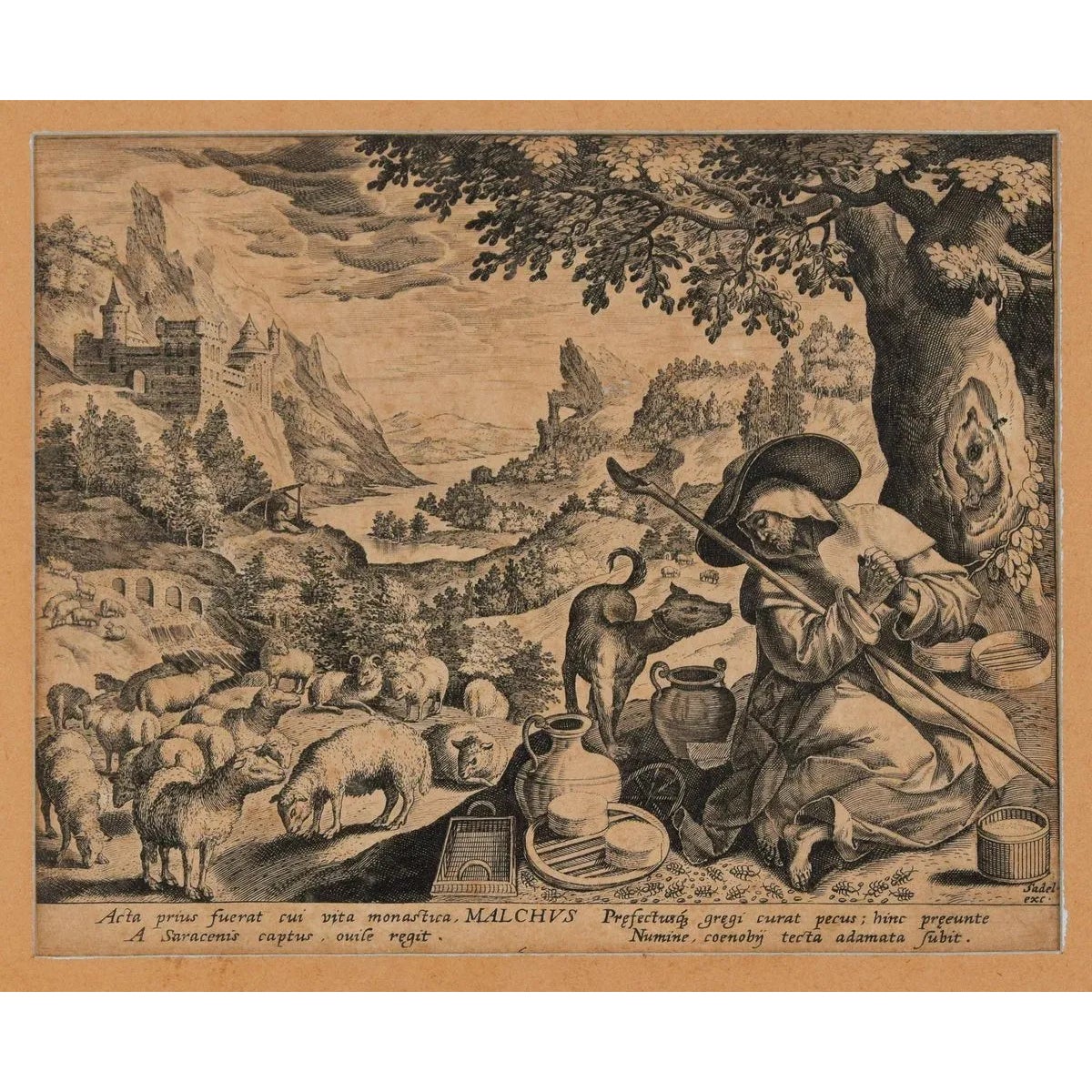 Malchus of Chalcis as Hermit - Original Etching by Johannes Sadeler ...