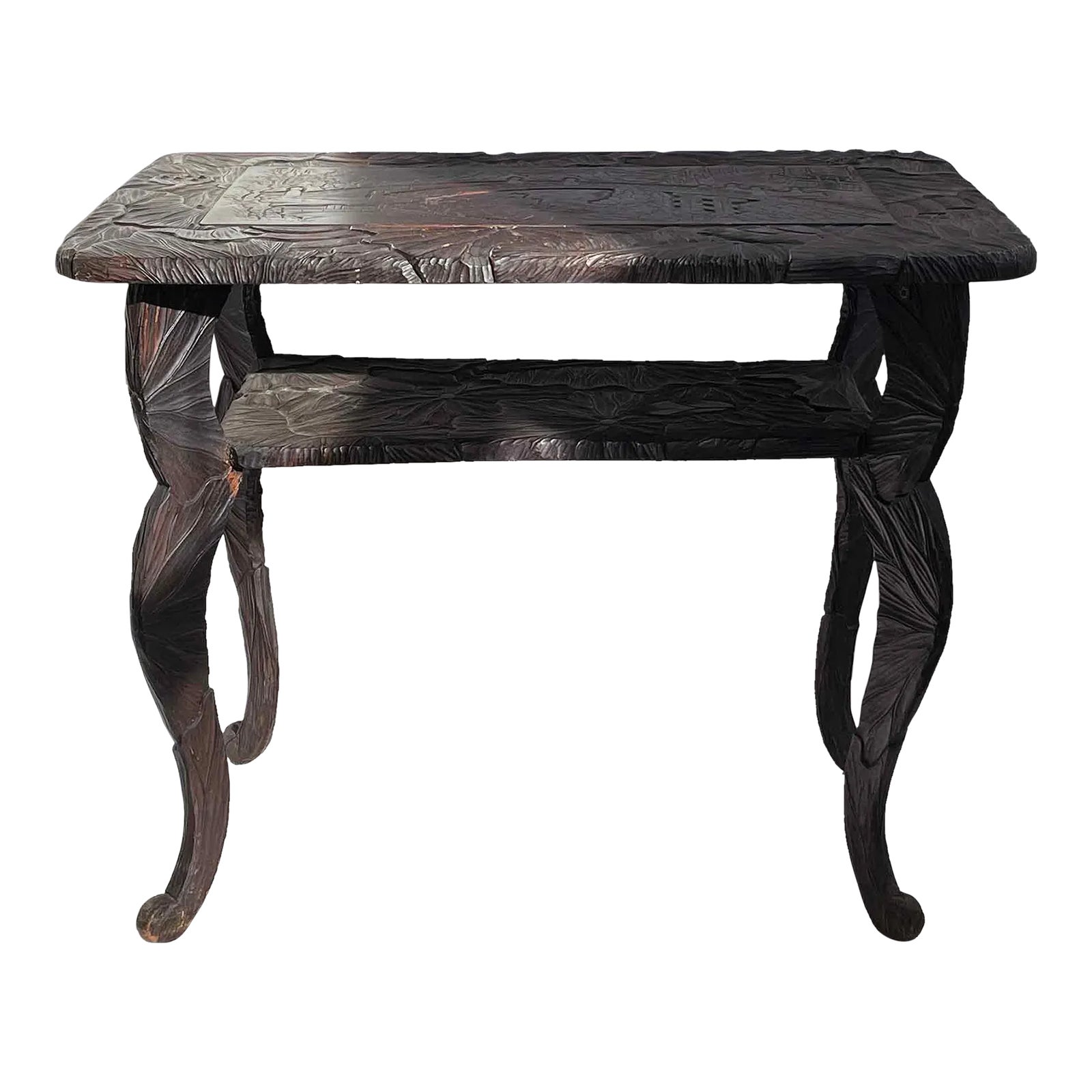 Late 19th Century Antique European Hand Carved Two Tiered Table | Chairish