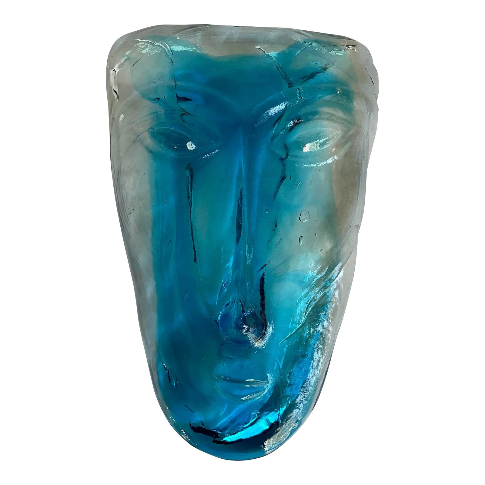 Vintage Art Glass Blue Face Mask Paperweight | Chairish