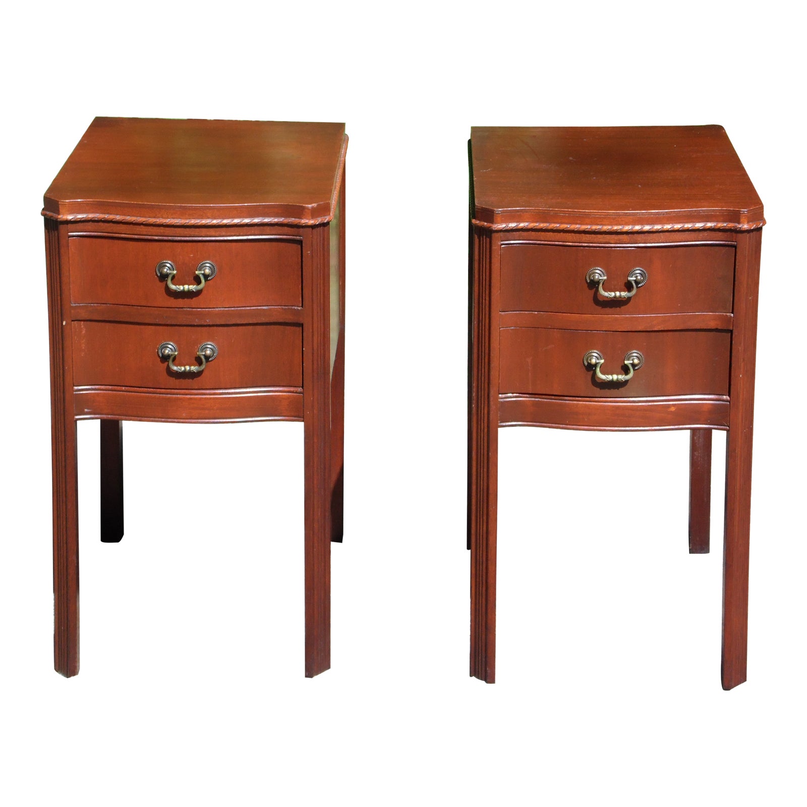 Vintage Pair Georgian Style Mahogany Serpentine Nightstand End Table ...