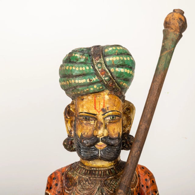 Antique Large Solid Wood Rajasthani Royal Guard Gatekeeper Figurines ...