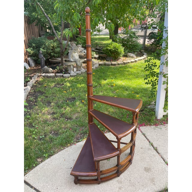 Early 20th Century Italian Walnut & Leather 4-Step Spiral Staircase ...