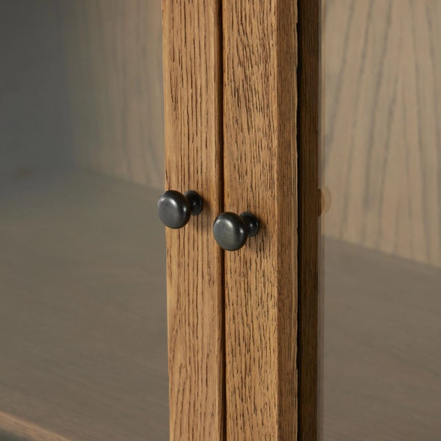 Millie Panel & Glass Door Cabinet, Drifted Oak | Chairish