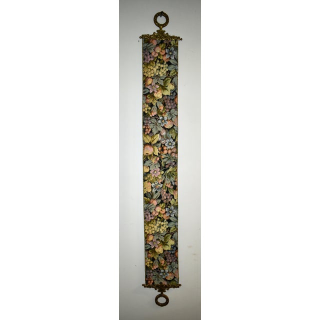 Vintage Narrow Tudor Wall Tapestry W/Fruit & Flowers and Brass Fittings ...