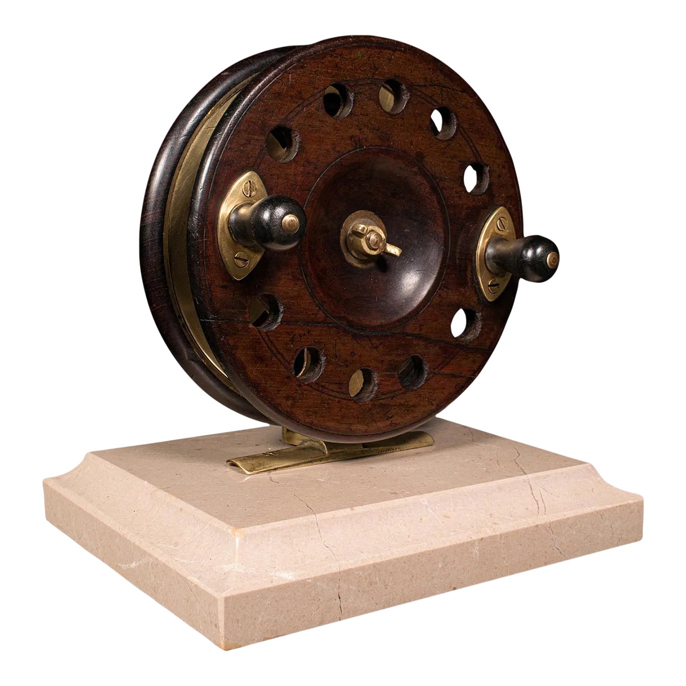 1900s Victorian Antique Mounted Fishing Reel, English, Brass ...