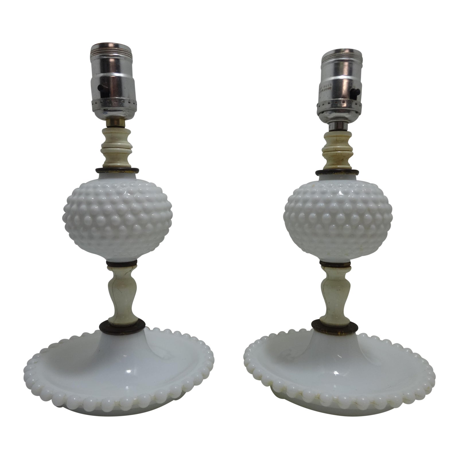 Fenton Hobnail Milk Glass Table Lamps A Pair Chairish