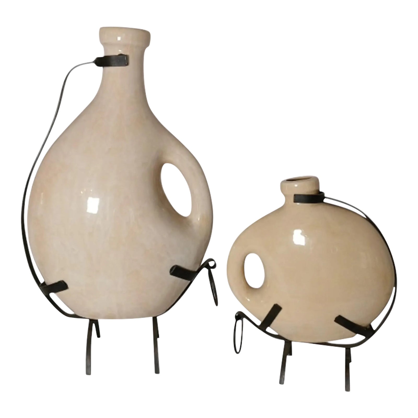 Late 20th Century Large Off-White Decorative Handled Urns With Cast ...