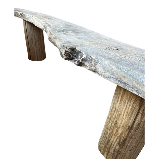 Live Edge Wood Rough Sawn Bench With Log Base | Chairish
