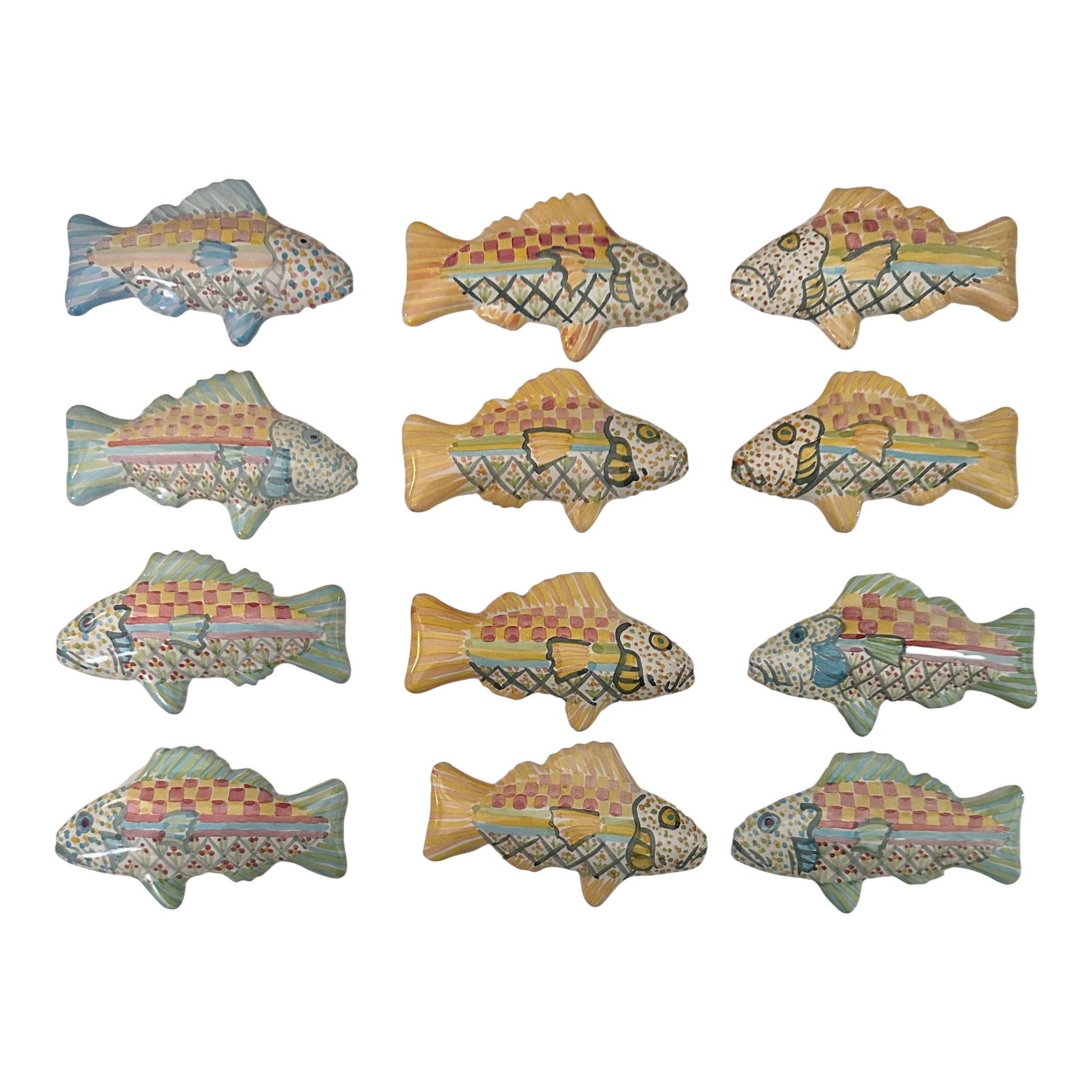 Mackenzie Childs Fish Pull Knob Set - 12 Pieces | Chairish