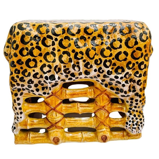 1960s Italian Glazed Terracotta Leopard Print Ottoman Stool | Chairish