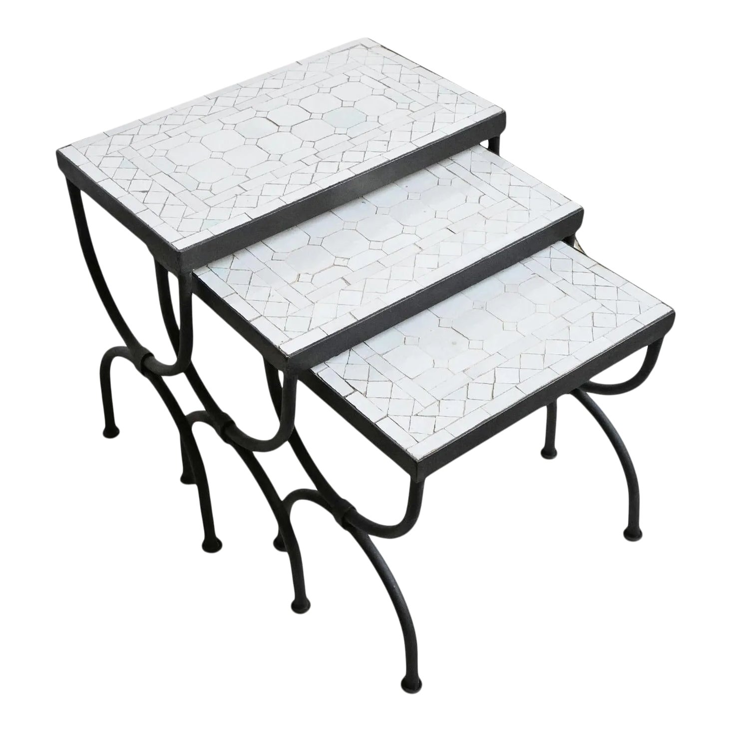 Outdoor Mosaic Nesting Table Set of Three | Chairish
