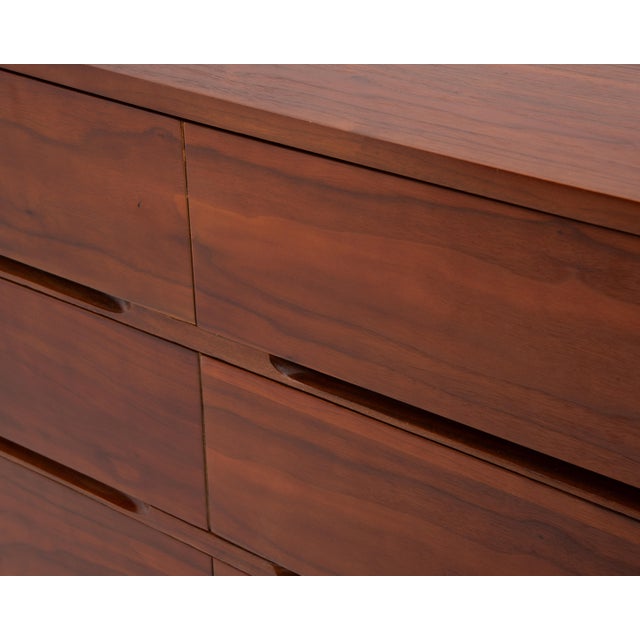 American Mid Century Walnut Nine Drawer Dresser Tapered Legs Hidden ...