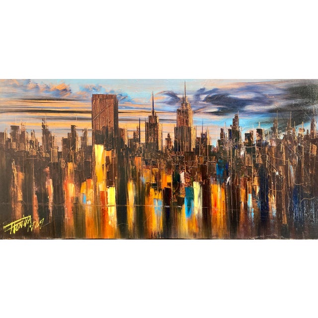 1969 T. Tomiya Vintage Original Surreal Cityscape Painting | Chairish