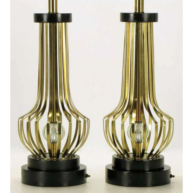 Pair of Rembrandt Brass Open Rib Table Lamps With Crystal Ball Centres ...