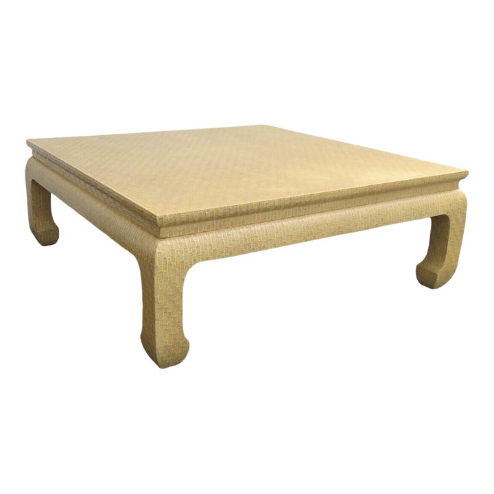Baker Furniture Karl Springer Ivory Lacquered Raffia Ming Coffee Table ...