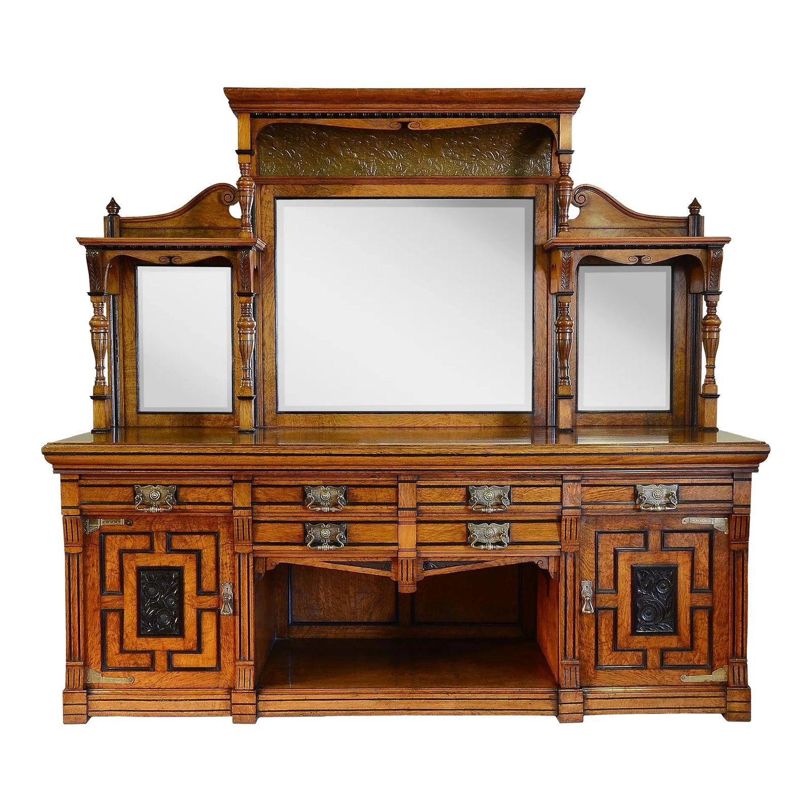 1890s English Victorian Mirrored Walnut Sideboard | Chairish