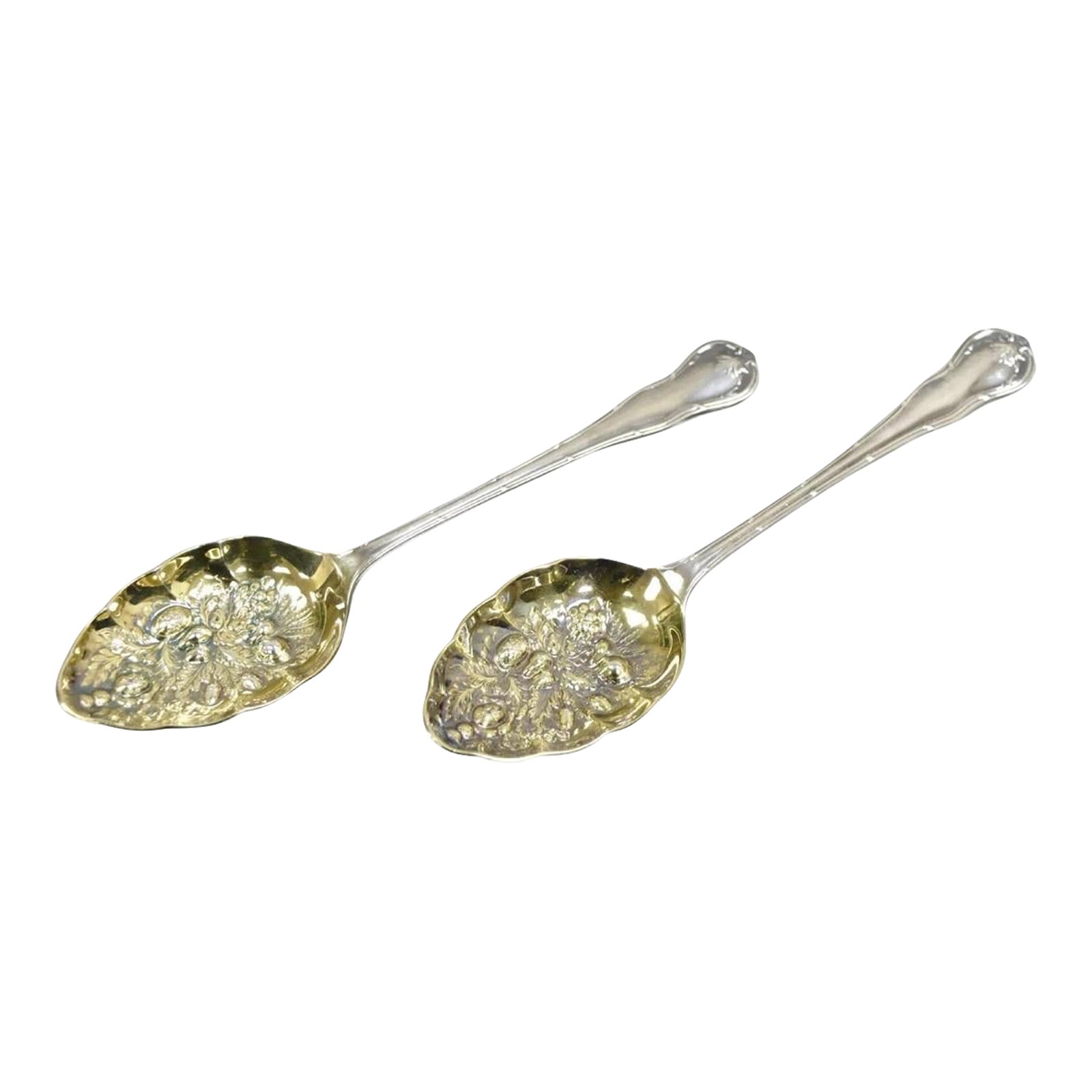 Vintage Sheffield England Silver Plated Repousse Gold Berry Spoons - a ...