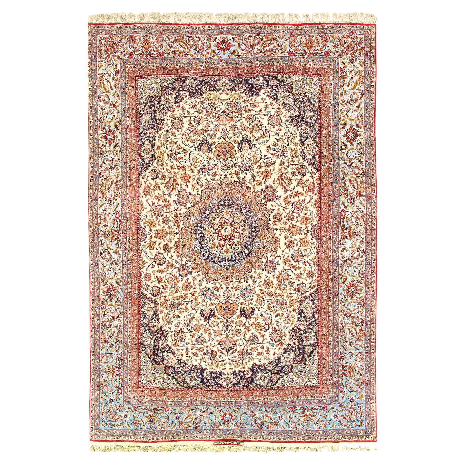 1960s Persian Pasargad Fine Isfahan Handmade Silk & Korker Wool Rug - 7 ...