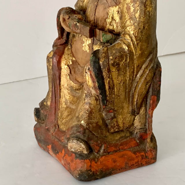 Antique Chinese Temple Figure Carved Wood Polychrome Chinoiserie Temple ...