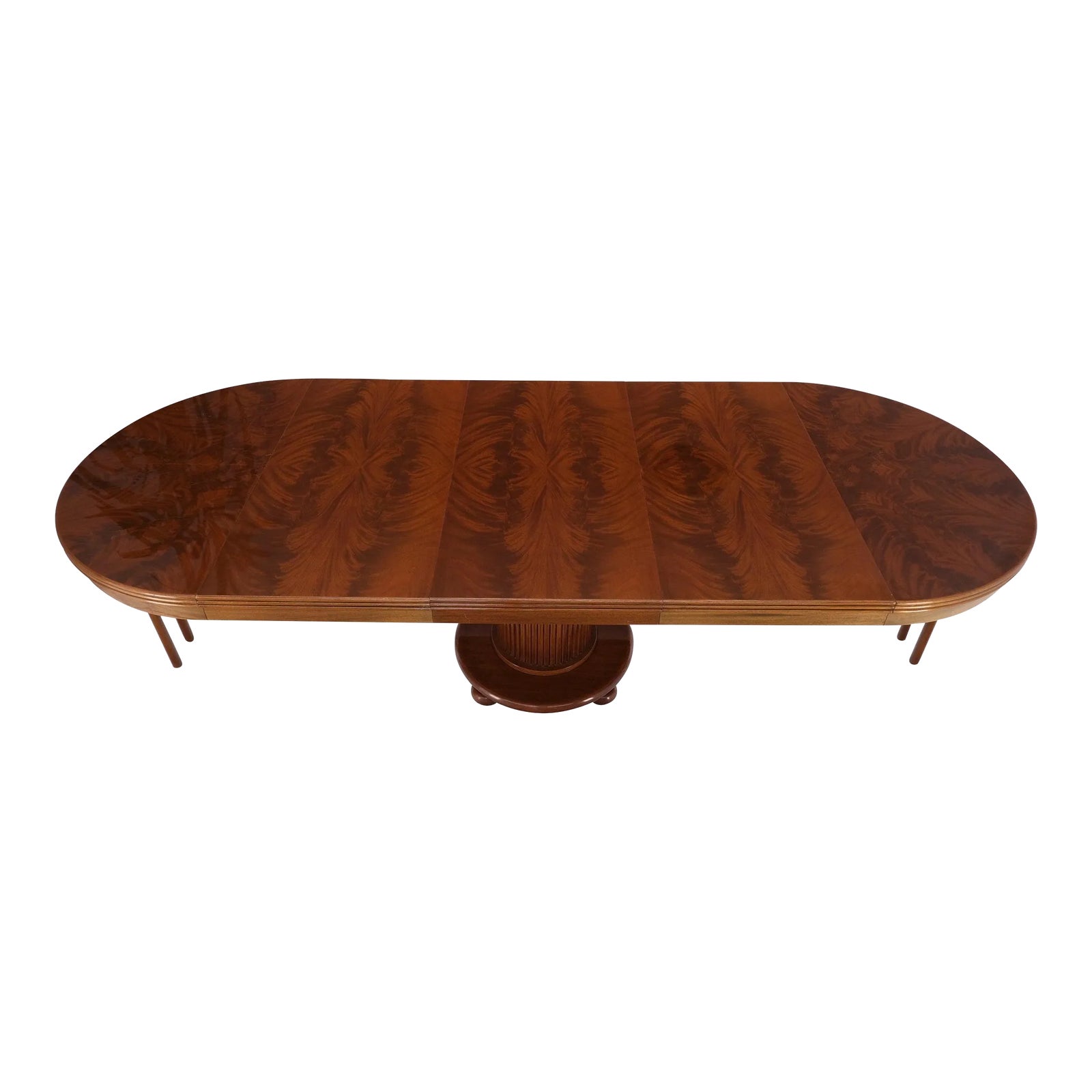 Burl Walnut Three Extension Boards Single Pedestal Round Dining Table ...
