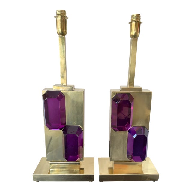 Contemporary Pair of Brass and Amethyst Murano Glass Bar Lamps, Italy ...