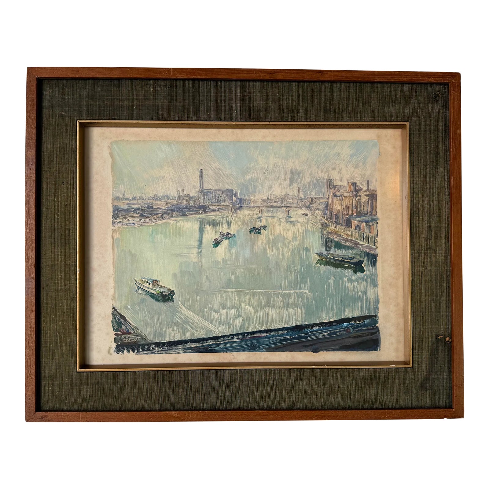 Arthur Clifton Goodwin " Boston Harbor " Painting, Framed. | Chairish