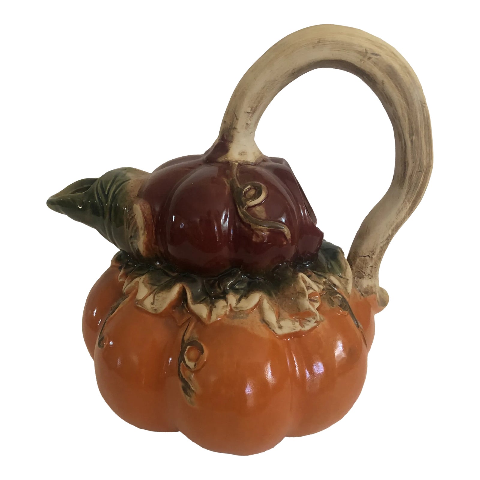 Ceramic Pottery Pumpkin Gourd Pitcher 1999 | Chairish