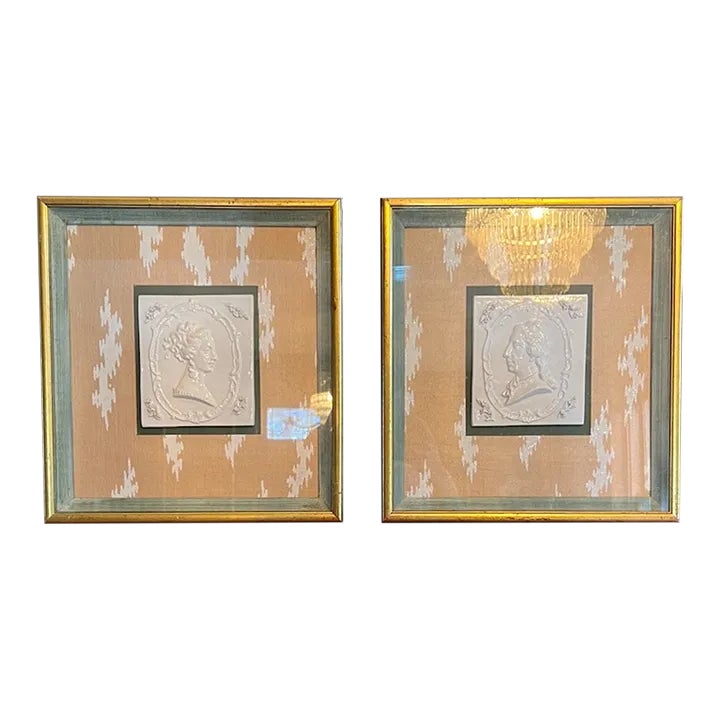 Pair of 18th Century Framed Portrait Encaustic Grueby Tiles Feika Chicago | Chairish