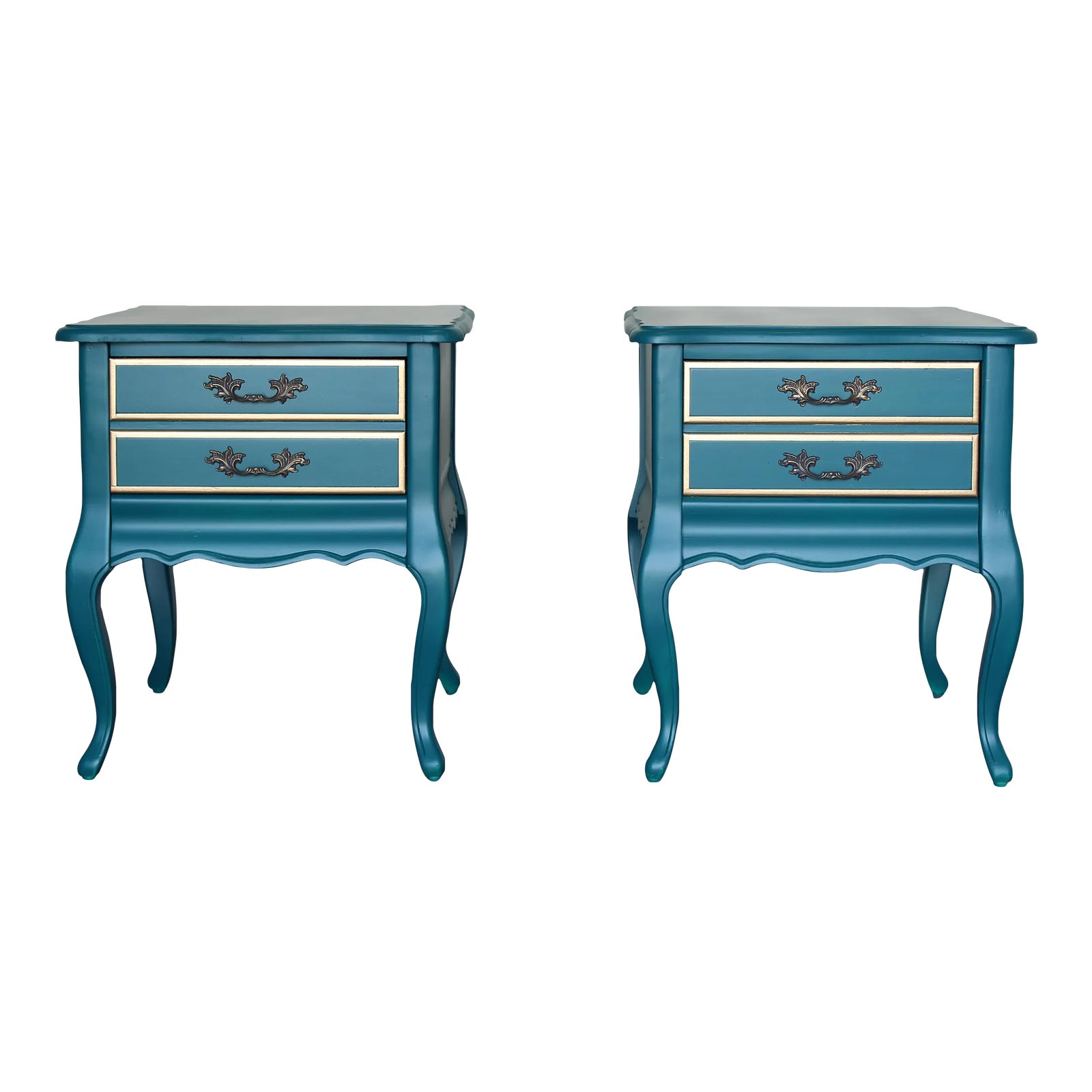 Vintage French Style Turquoise Nightstands, a Pair | Chairish