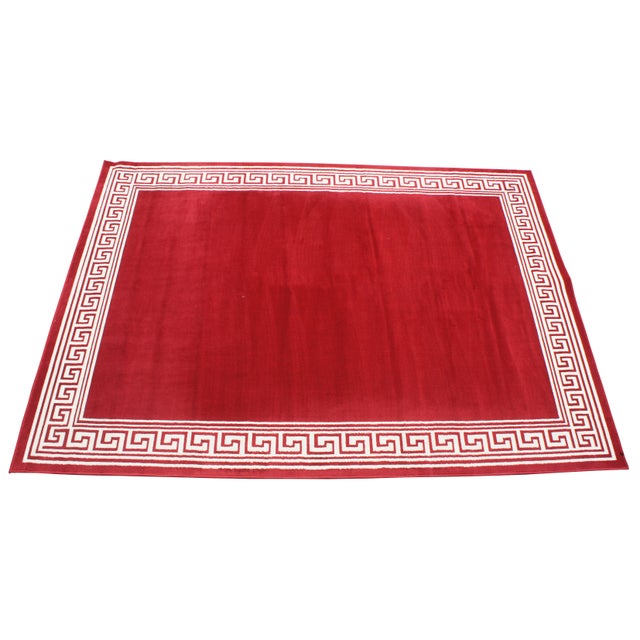 Vintage Taj Mahal Red & White Gecian Greek Key Area Rug | Chairish
