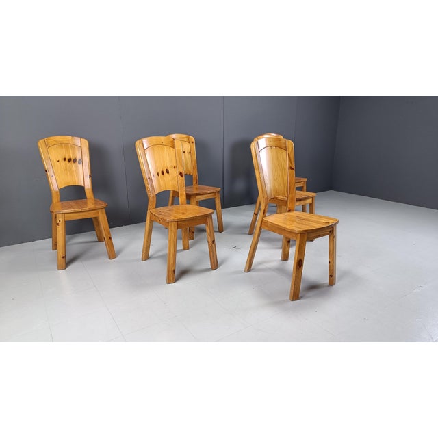 Vintage Pine Wood Dining Chairs, 1970s, Set of 6 | Chairish