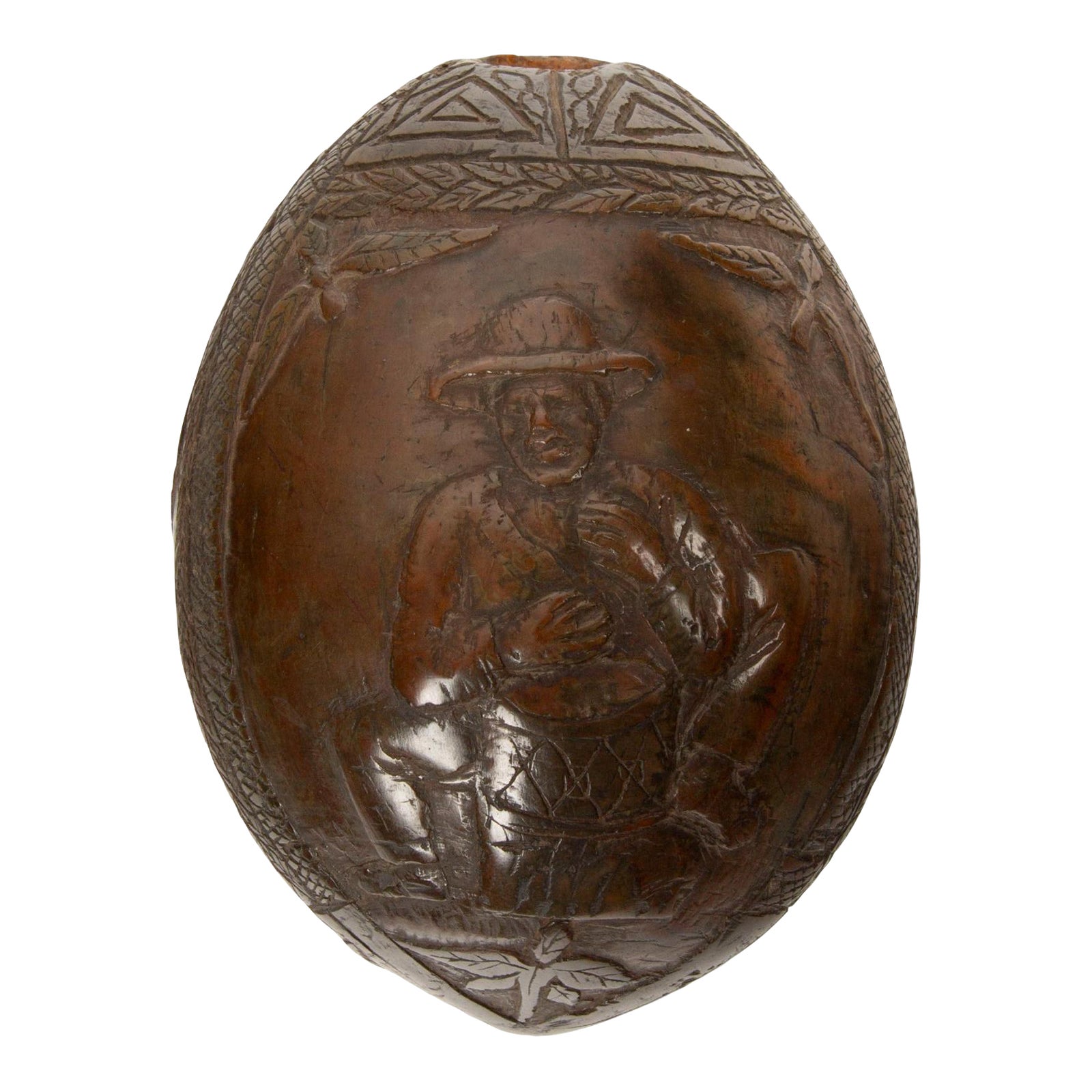 19th-Century French Colonial Carved Coconut Flask | Chairish