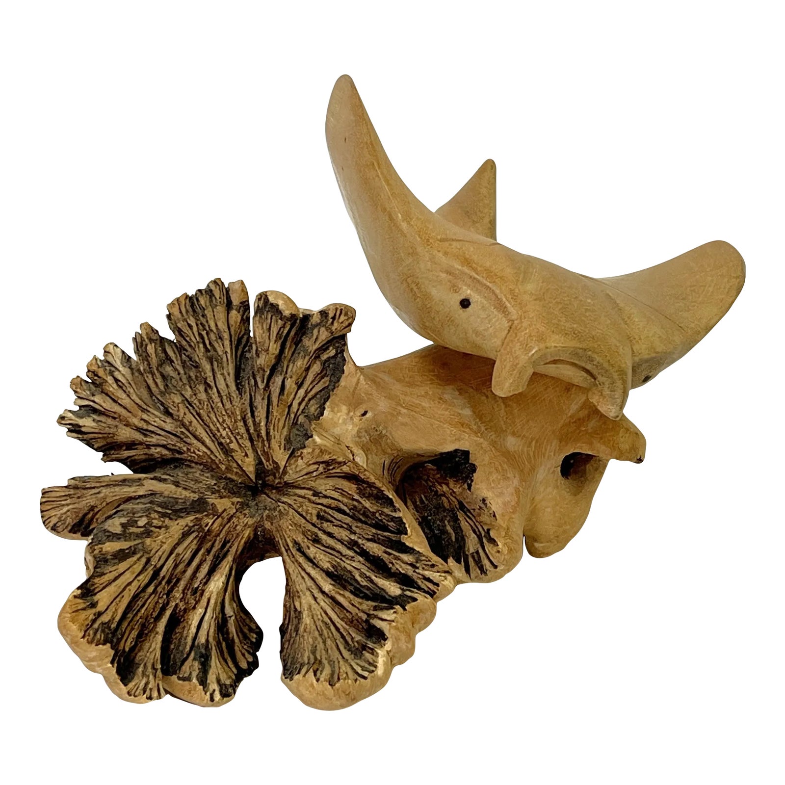 Vintage Hand Carved Manta Ray Wood Sculpture | Chairish