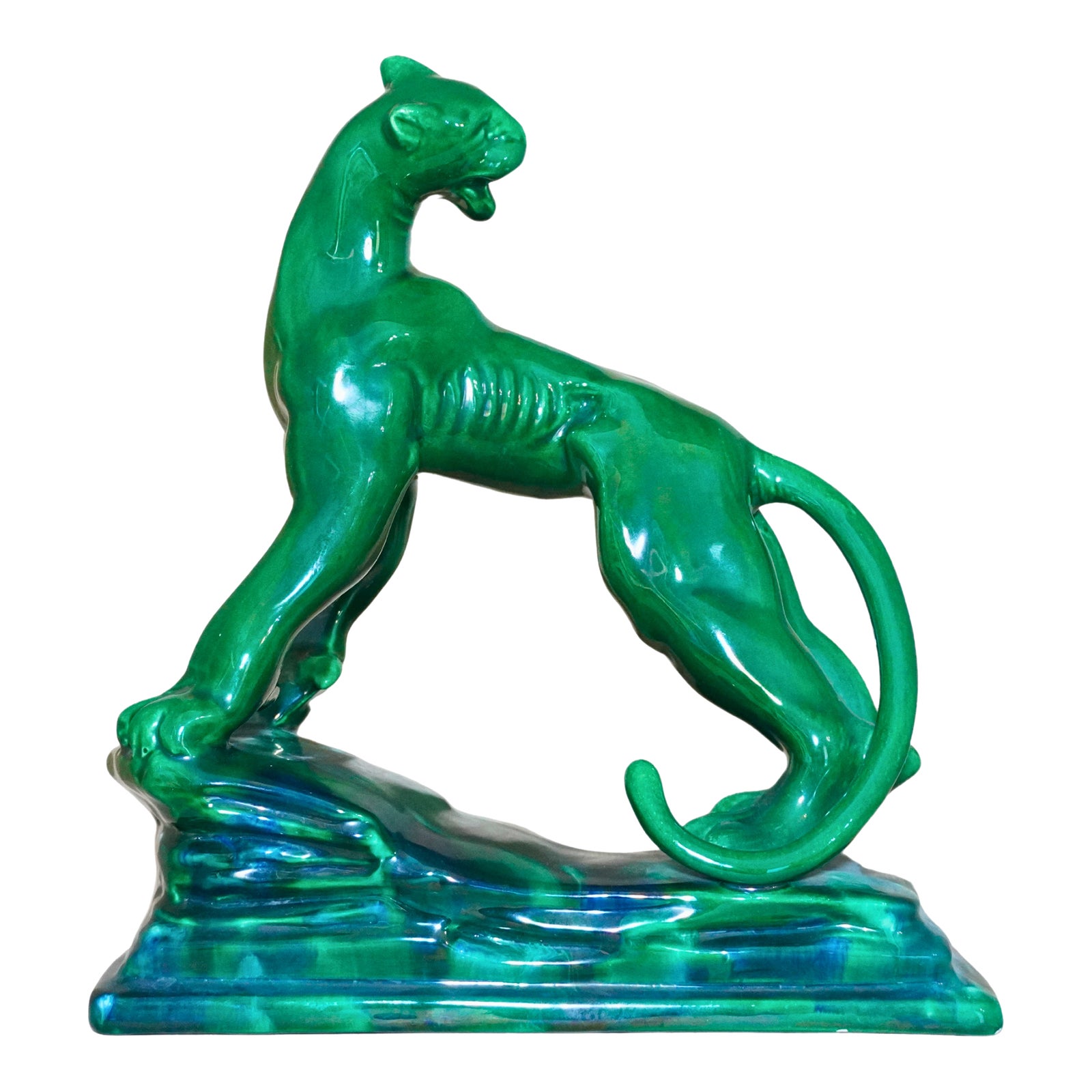 1940s Royal Haeger Emerald Green Panther Sculpture | Chairish