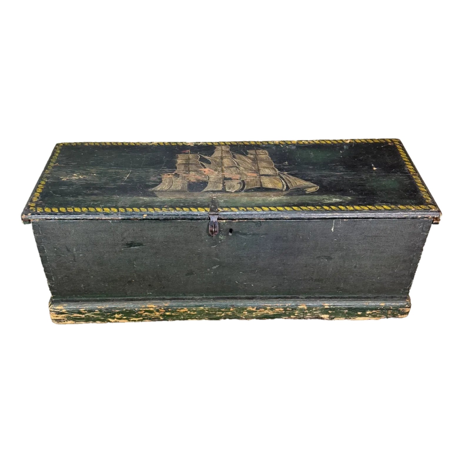 Antique American Painted Pine Sea Captians Chest Trunk With Clipper ...