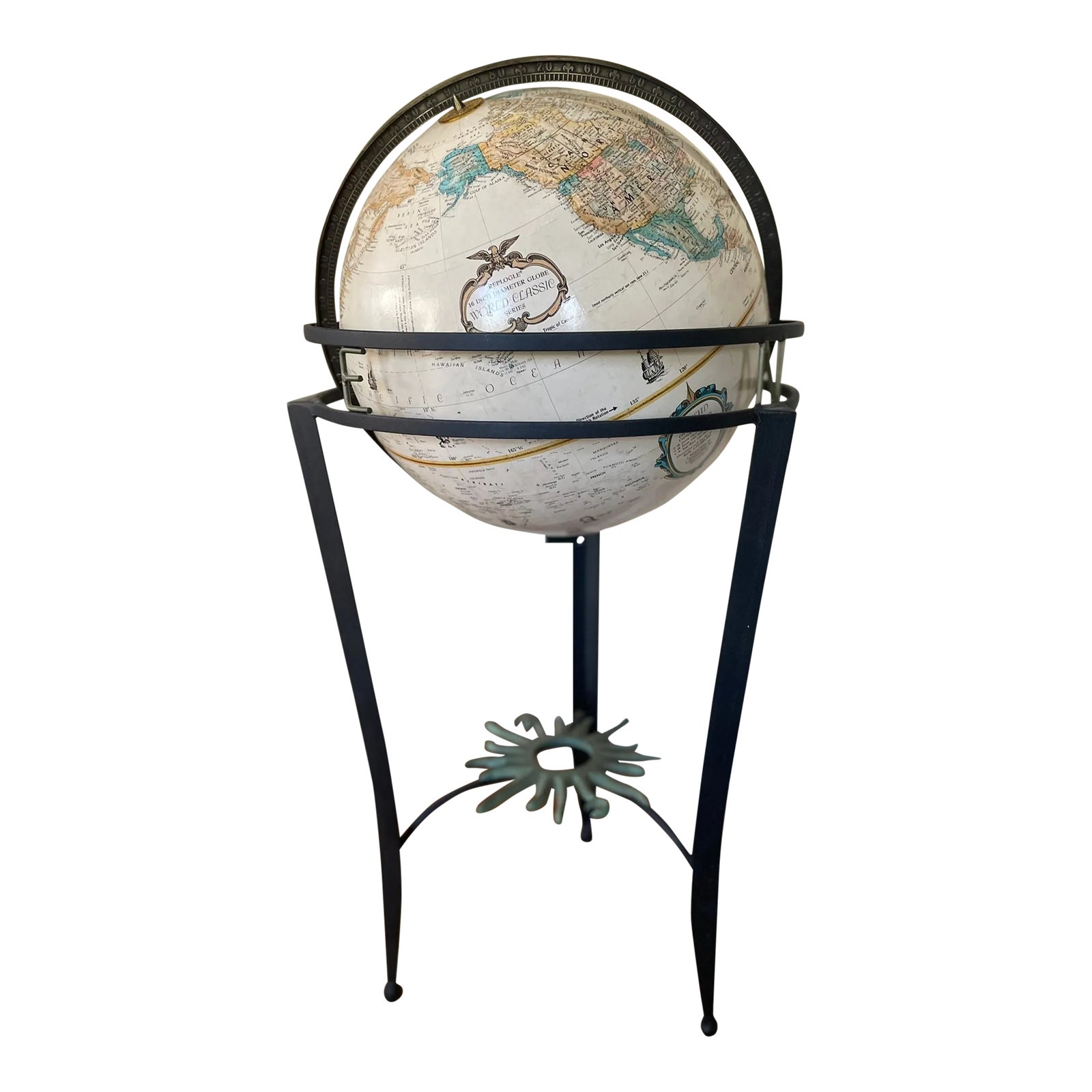 Late 20th Century Replogle Floor Globe, Wrought Iron Base | Chairish