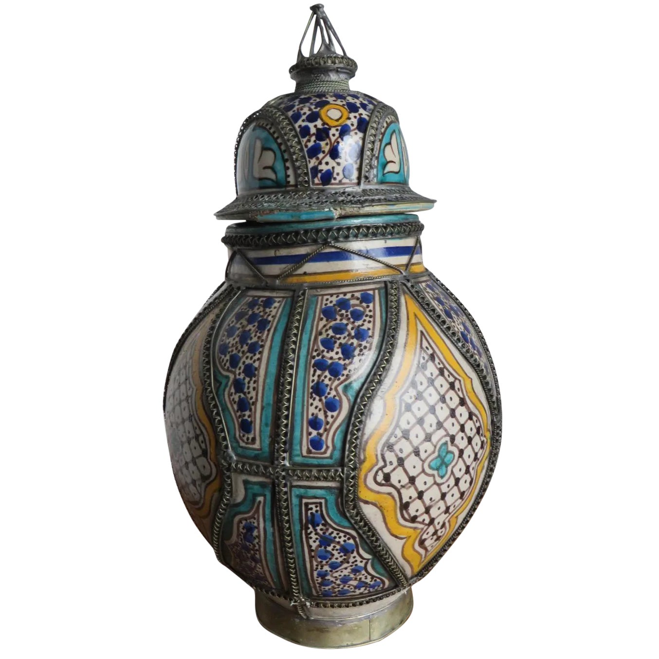 Antique Moroccan Jar with Filigree | Chairish