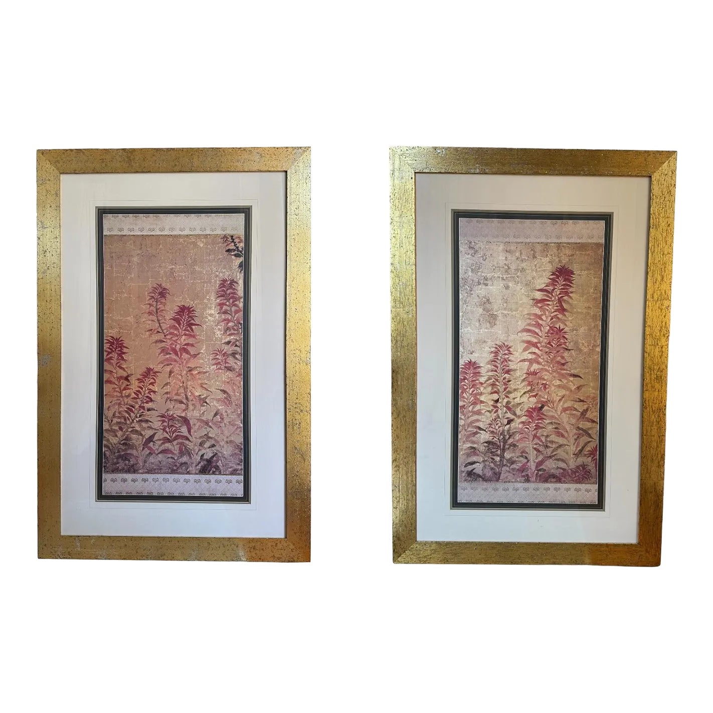 Pair of Lillian August for Soicher Marin Botanical Prints - Golden ...