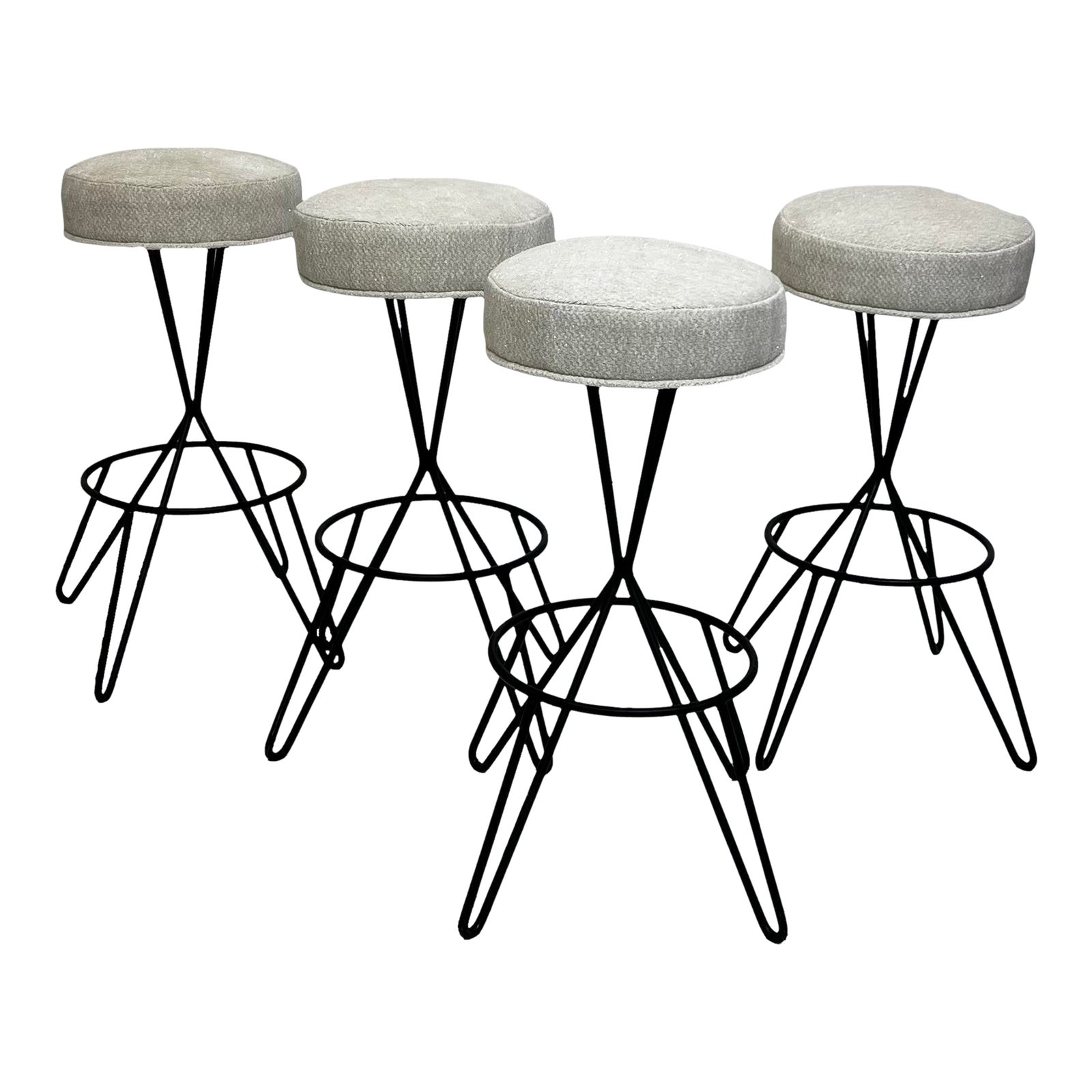 Atomic Swivel Iron Stools Attributed to Paul Tuttle Hair Pin Legs Set ...