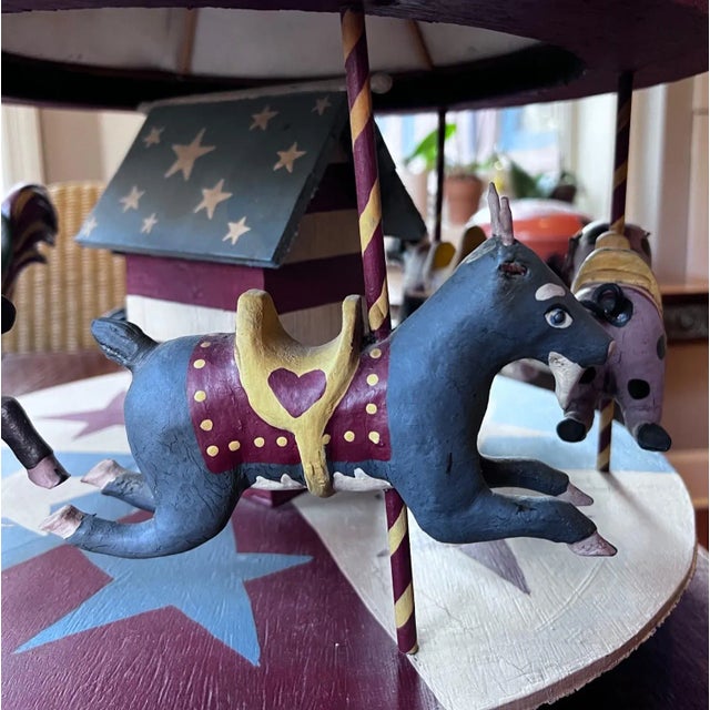 Large 20th Century Americana Folk Art Carousel With Painted Farm ...