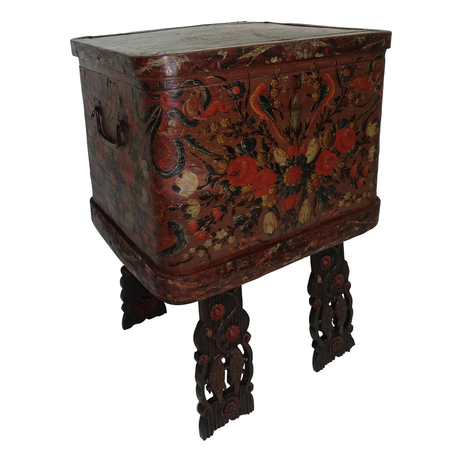 Norwegian Scandinavian Painted Dowery Chest on Stand, Circa 1800 | Chairish