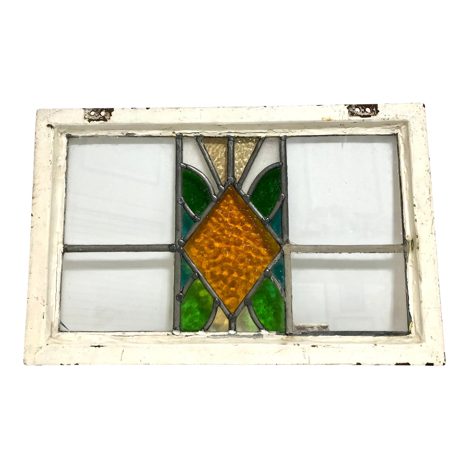 Vintage Leaded Stained Glass Window in Metal Frame | Chairish