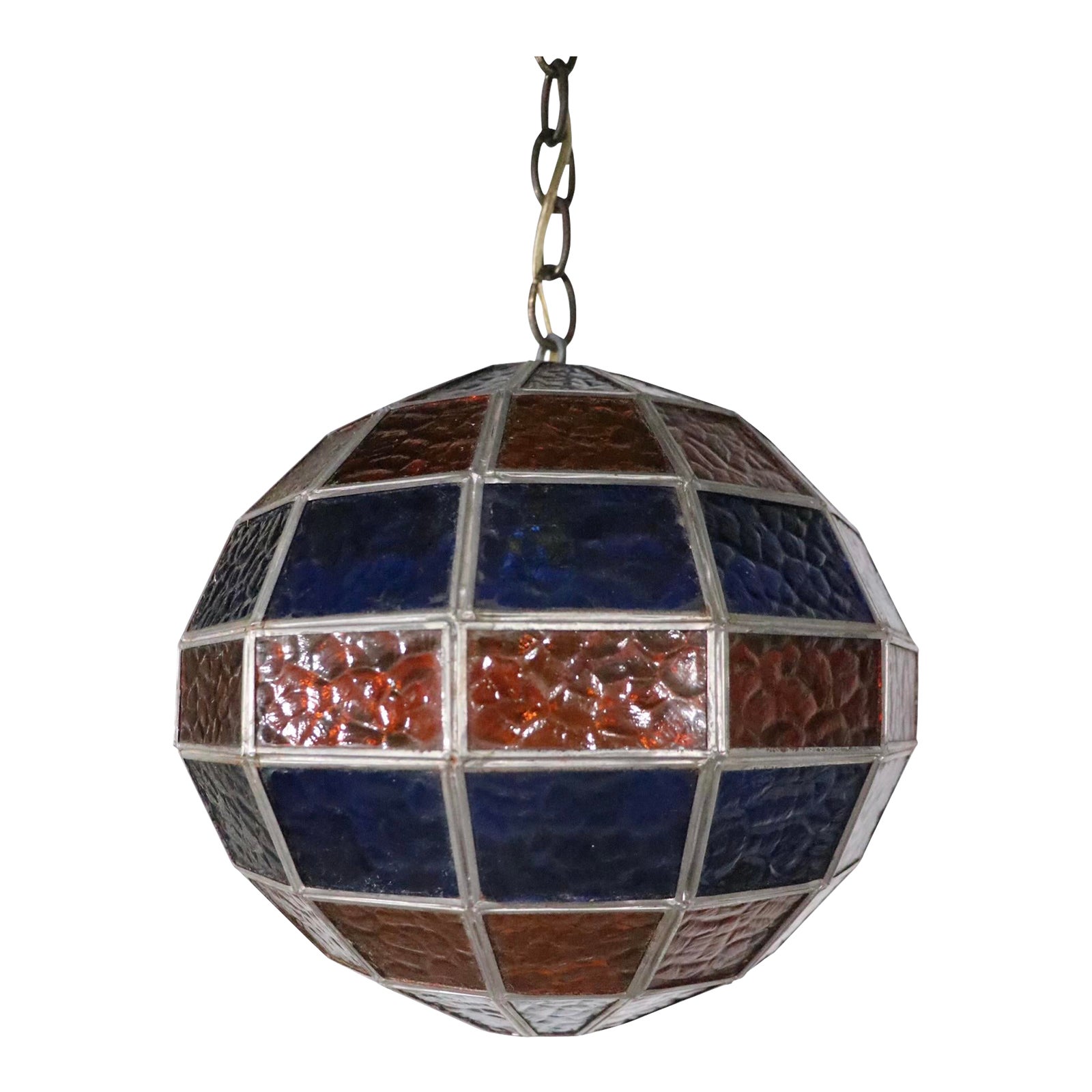 Leaded Ball Fixture With Geometric Textured Glass Block Surface C 1960/ ...